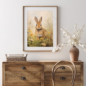 Spring Bunny Rabbit Printable, Wildflower Field Art Easter Print ...