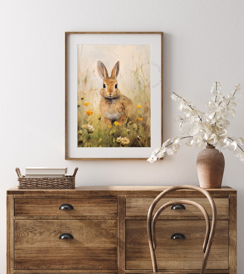 Spring Bunny Rabbit Printable, Wildflower Field Art Easter Print ...