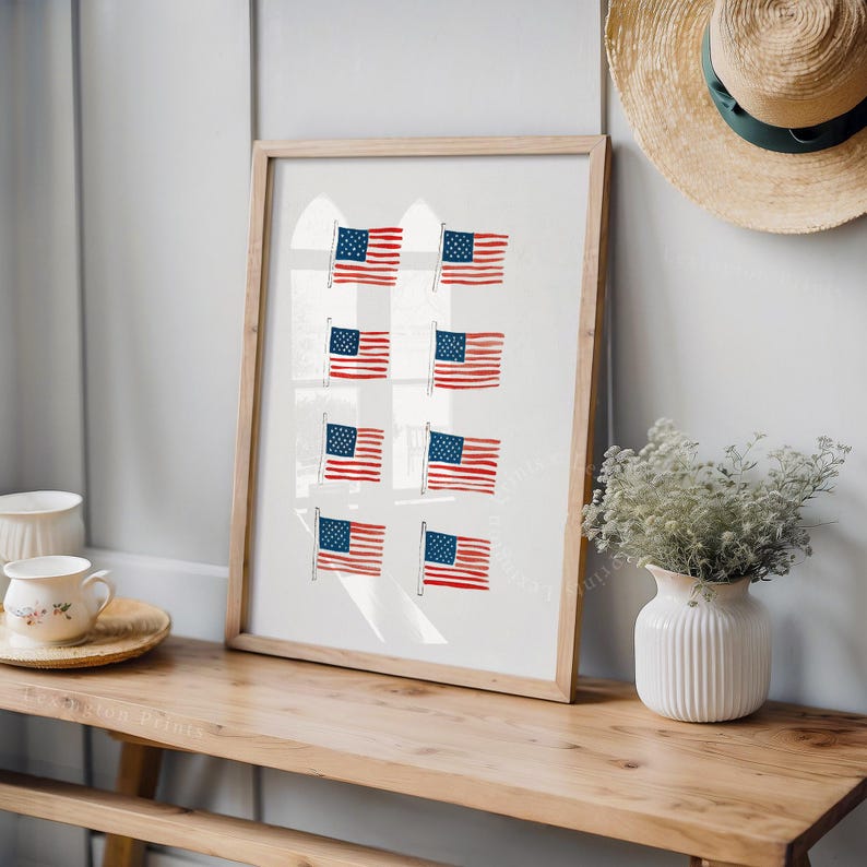 Printable American Flag Wall Art, Vintage 4th of July Print, Fourth of ...