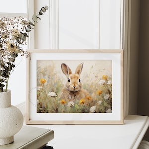 Spring Bunny Rabbit in Wildflower Field Printable, Light Spring Decor ...