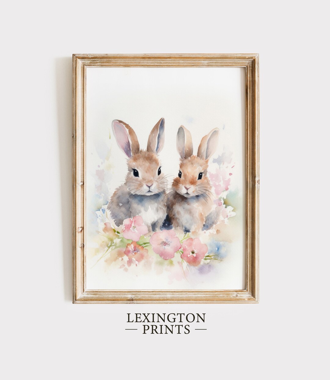Spring Bunny Rabbits Spring Decor Vintage Spring Watercolor Print ...