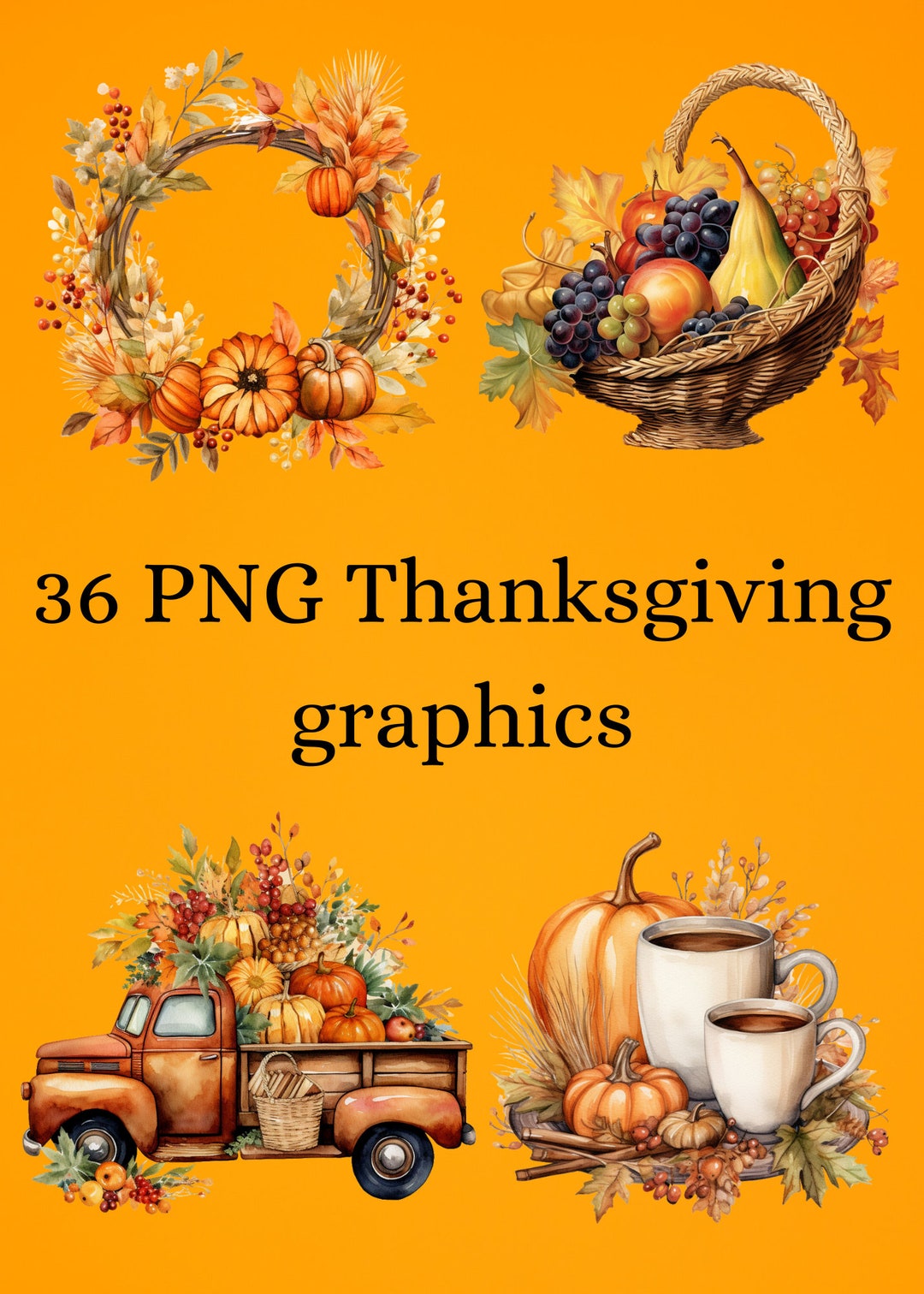 Watercolor Thanksgiving Digital Clipart-36 PNG Graphics-commercial Use ...