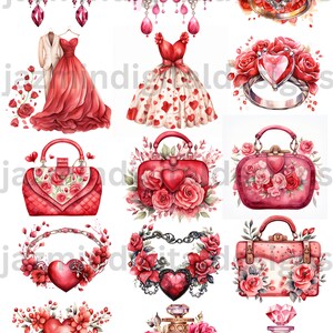 Watercolor Valentine's Day Digital Clipart-90 PNG Graphics-commercial ...