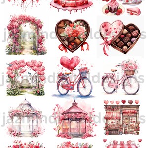 Watercolor Valentine's Day Digital Clipart-90 PNG Graphics-commercial ...