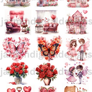 Watercolor Valentine's Day Digital Clipart-90 PNG Graphics-commercial ...