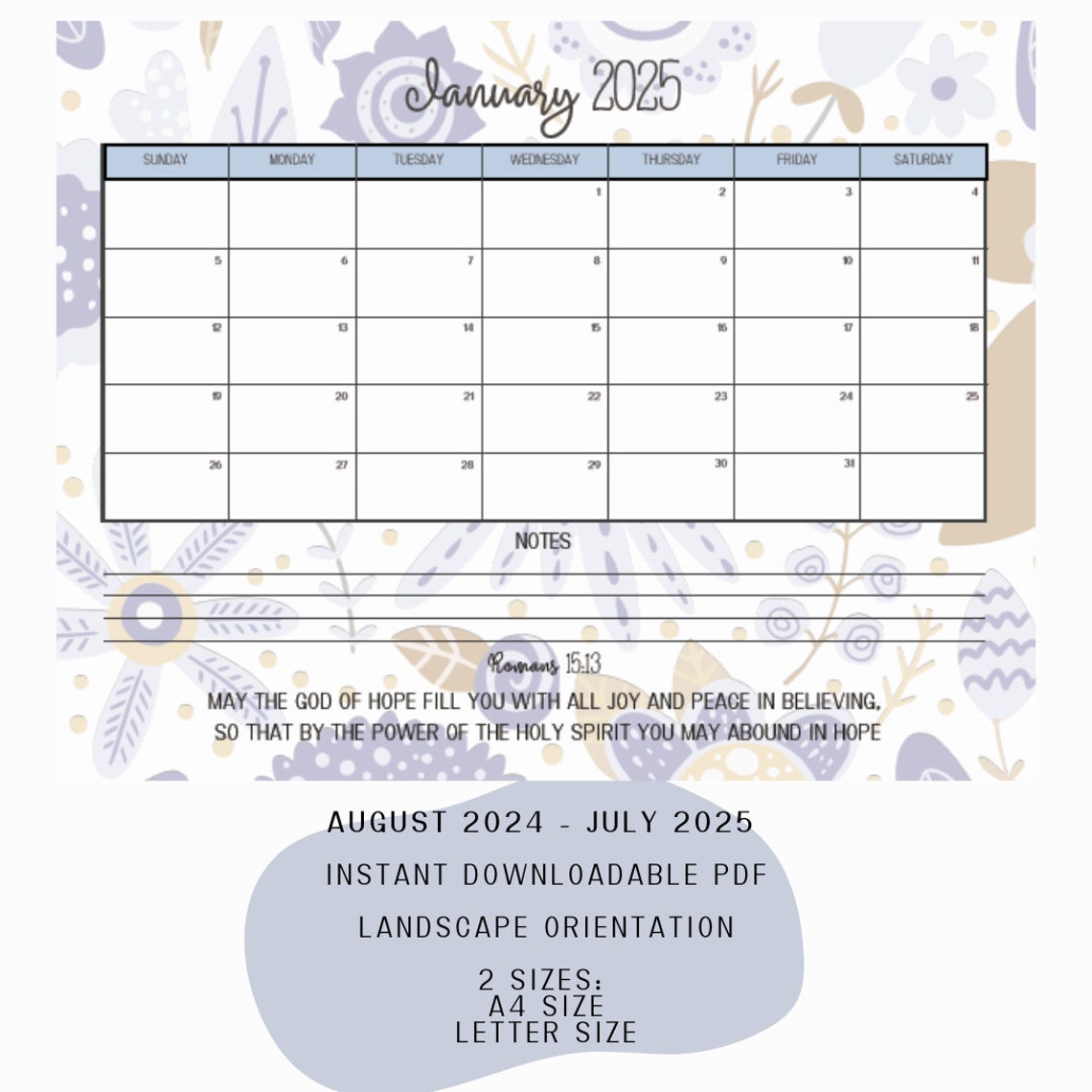 Scripture Printable Calendar 2024 2025, Monthly Christian Calendar ...