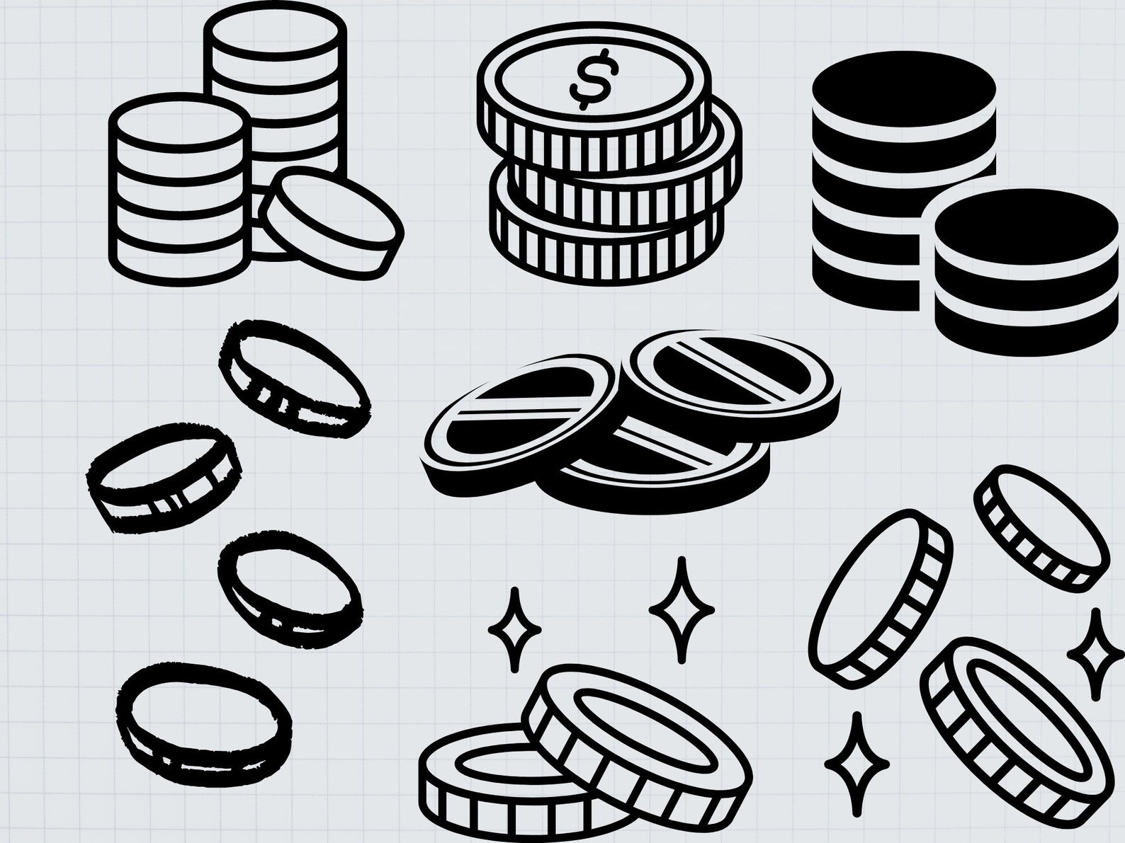 Money Svg, Coins Svg, Coins Clipart, Coins Files for Cricut, Coins Cut ...