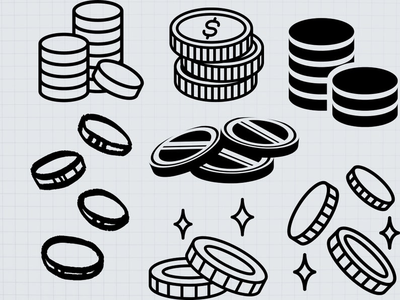 Money Svg, Coins Svg, Coins Clipart, Coins Files for Cricut, Coins Cut ...