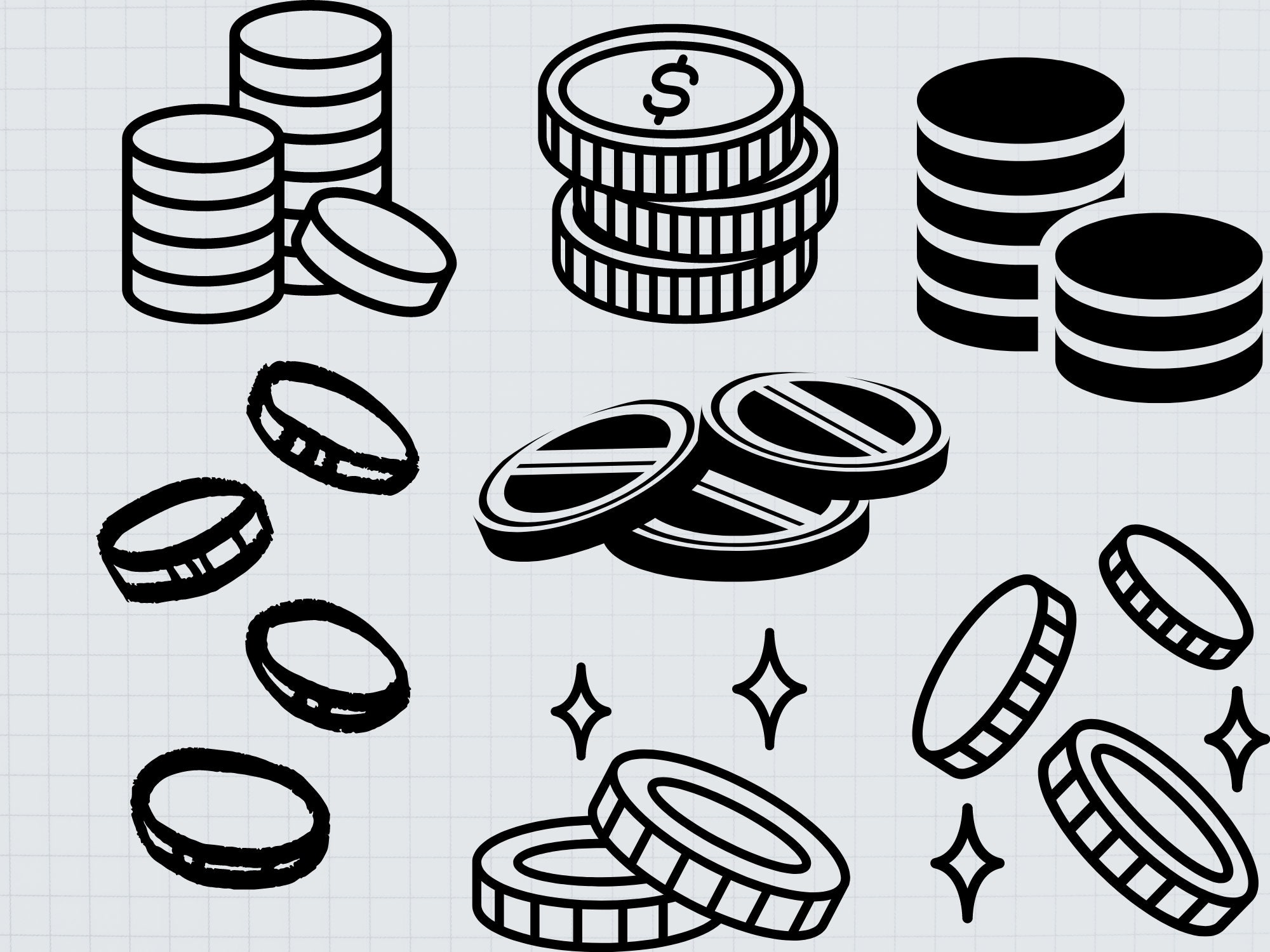 Money Svg, Coins Svg, Coins Clipart, Coins Files for Cricut, Coins Cut ...