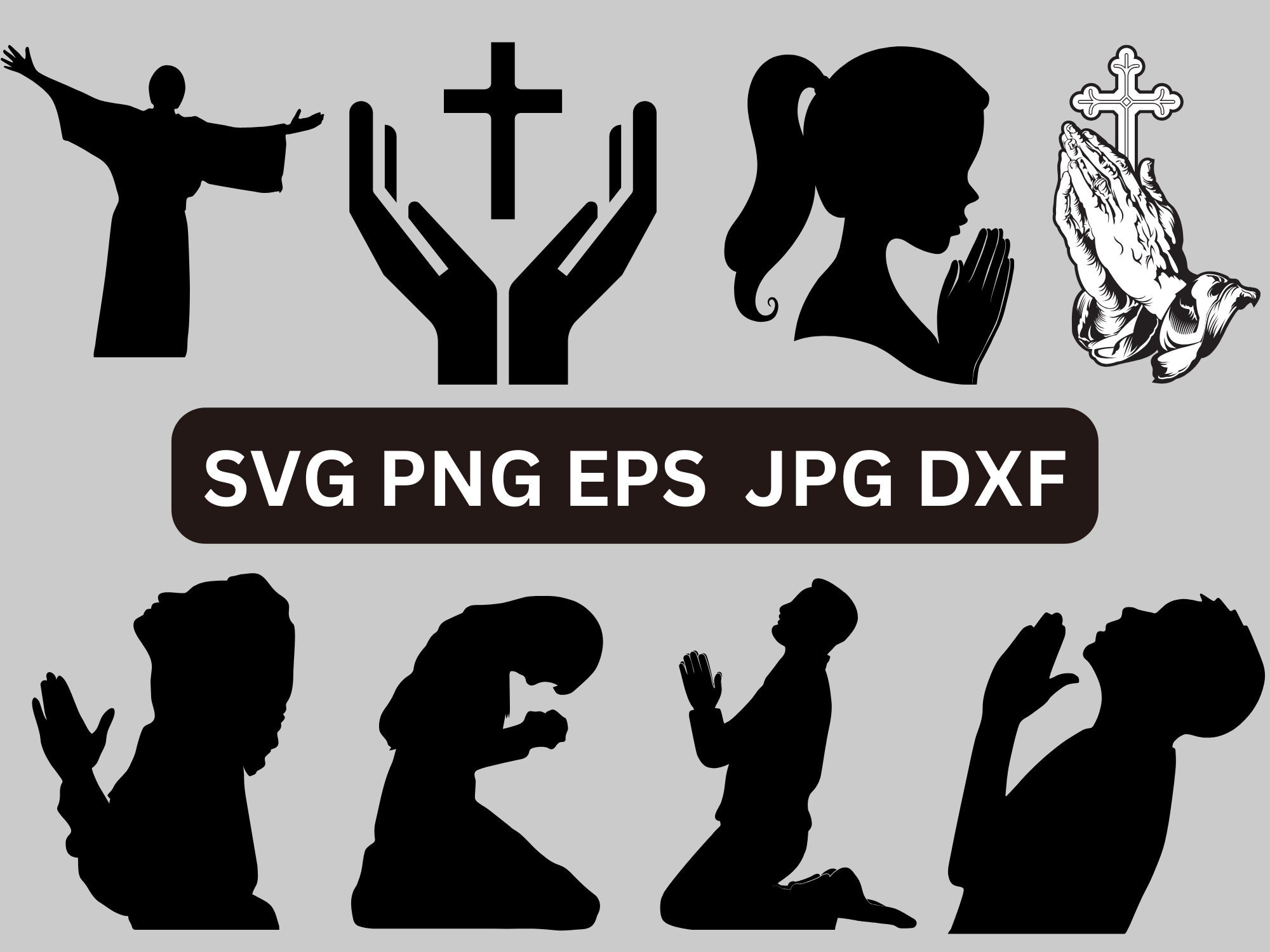 Praying Silhouette , Praying Hands Svg Cut Files for Cricut, Christian ...