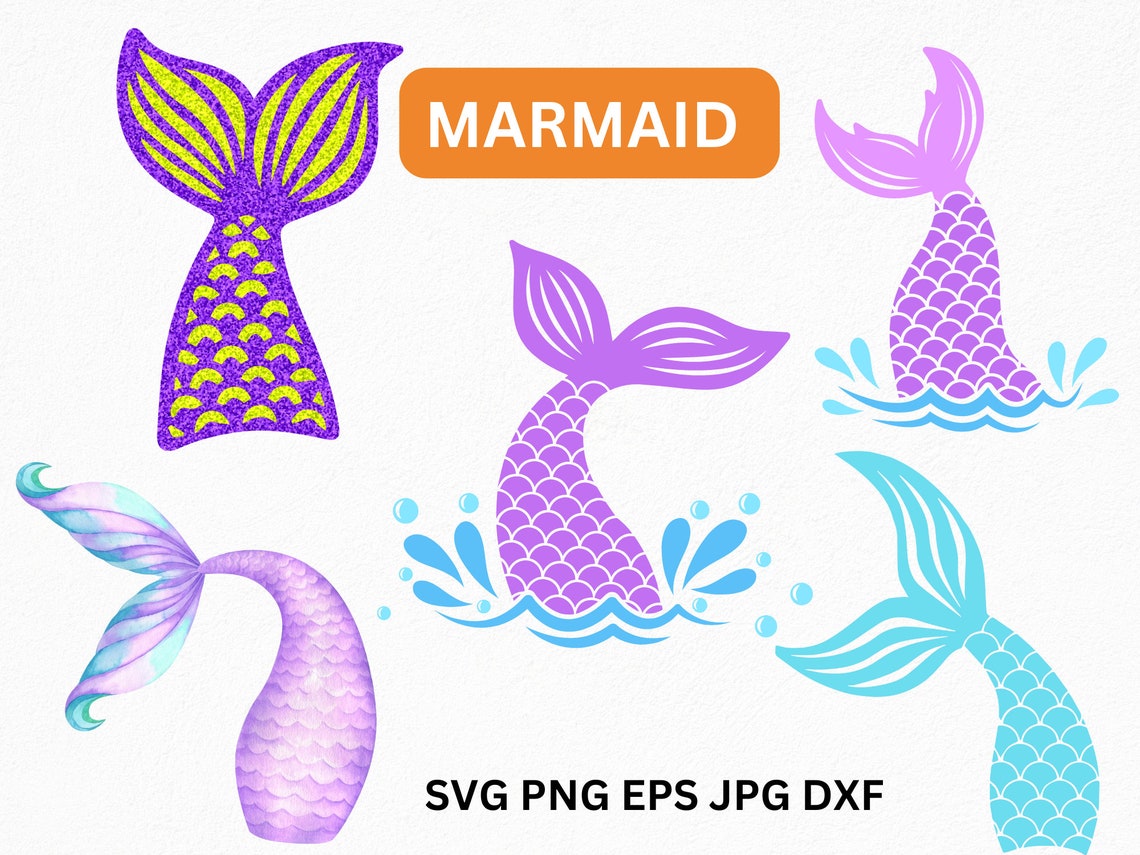 Mermaid Clipart SVG Bundle, Mermaid Tail Monogram Svg, Cute Mermaid ...