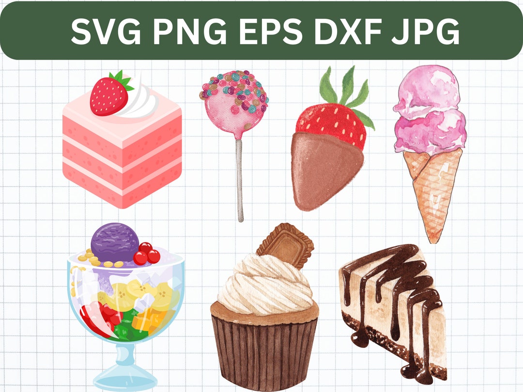 Sweet Treats Watercolor Clipart Bundle, Tasty Desserts, Cookies ...