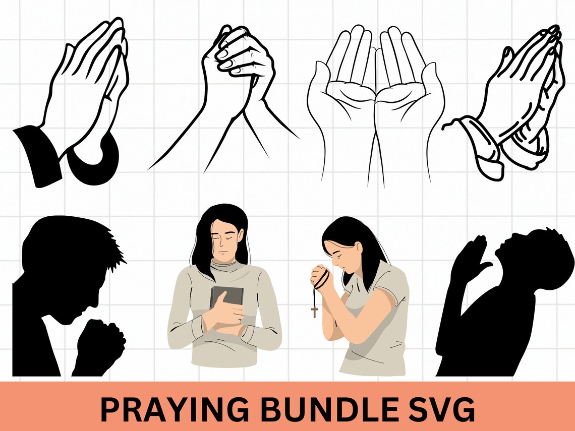 Praying Silhouette Svg Bundle, Praying Man Svg, Woman Praying ...