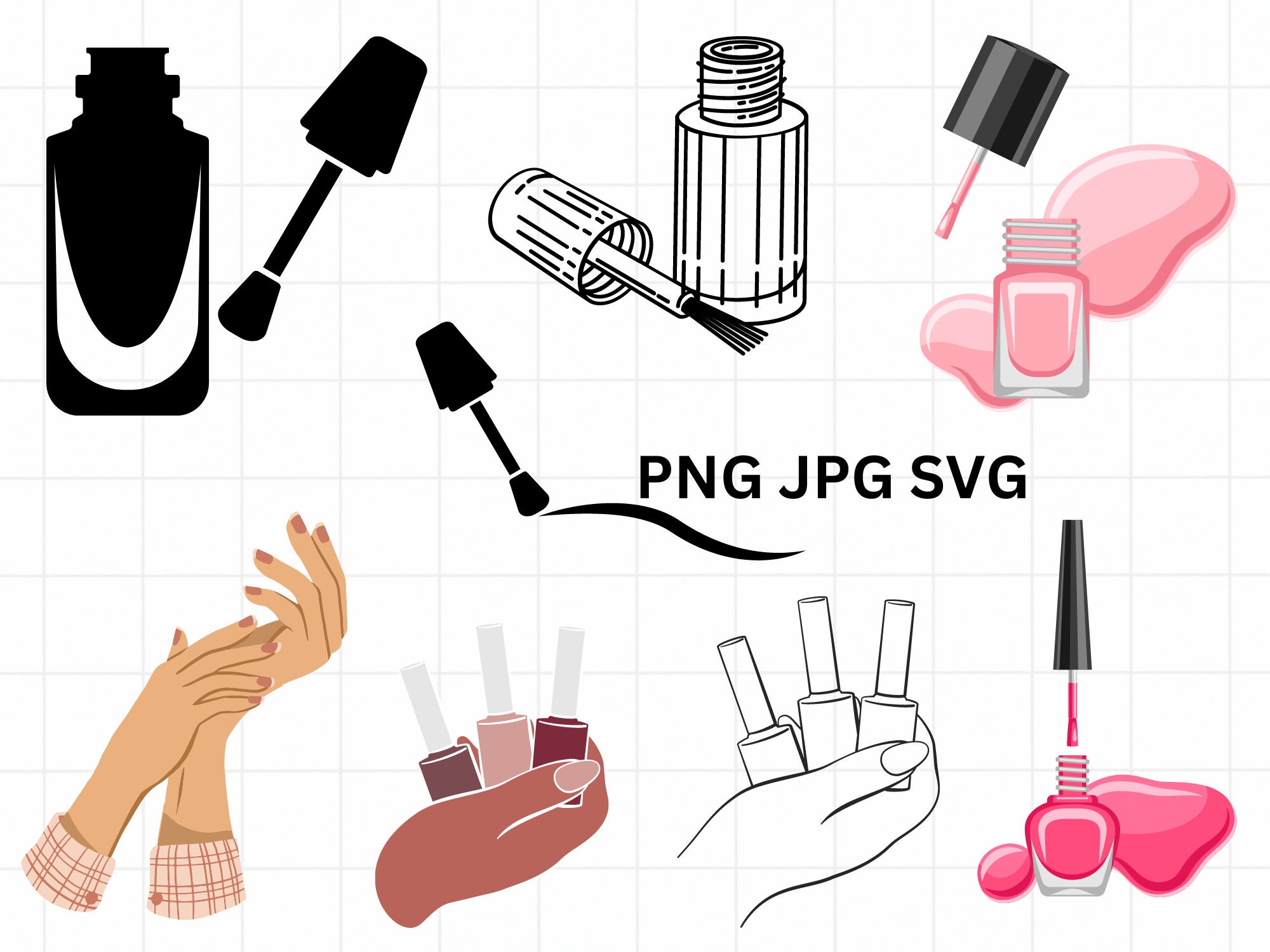 Nail Art SVG Bundle, Girl Hand Svg, Nail Polish Svg, Nail Svg, Manicure ...