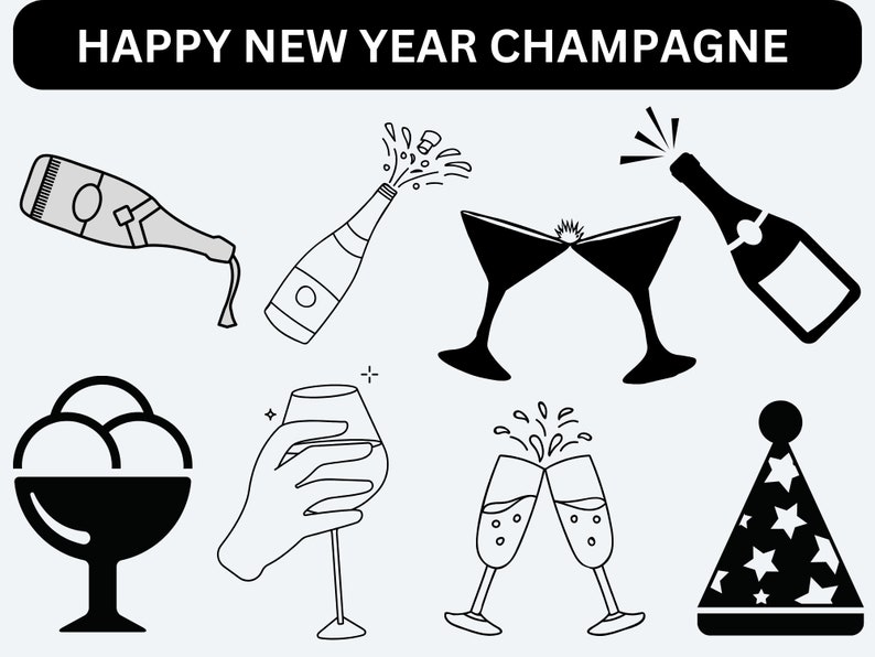 New Year, Champagne Bottle SVG, Champagne Glasses Svg, Celebration Svg ...