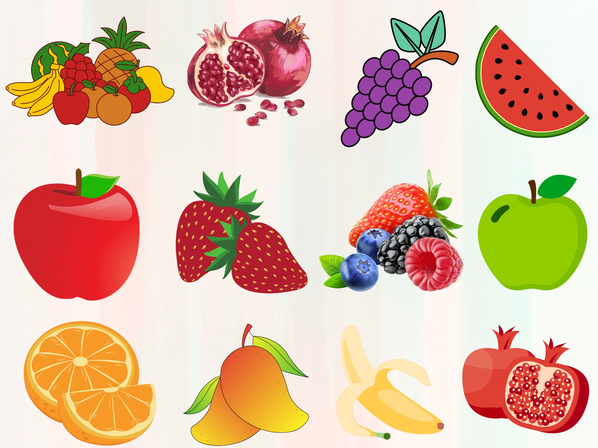 Fruit SVG Bundle , Cute Fruit Clipart , Fruit SVG Summer Svg Tropical ...