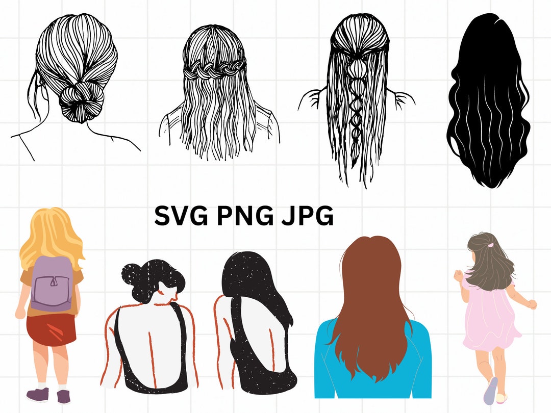Girl's Back Svg, Hair Svg, Girl Svg,line Drawing Svg, Girls Clipart ...