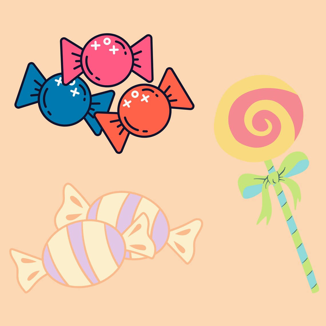 Candy SVG Bundle Cute Candies Lollipop Cut File , Cotton Candy Clipart ...