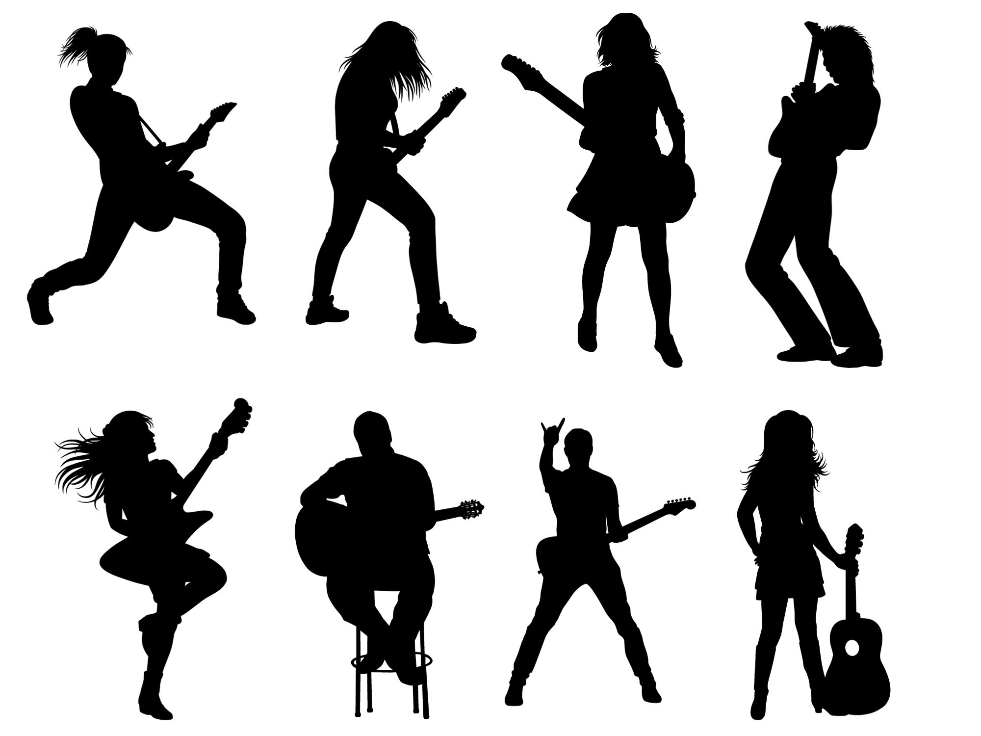 Guitar Player SVG Bundle, Guitar Player Silhouette, Female Guitarist ...