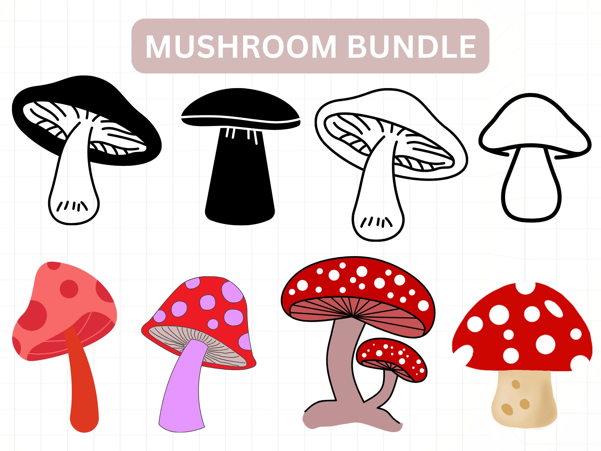 Mushroom Svg, Mushroom Bundle Svg, Mushroom Clipart, Cute Mushrooms ...