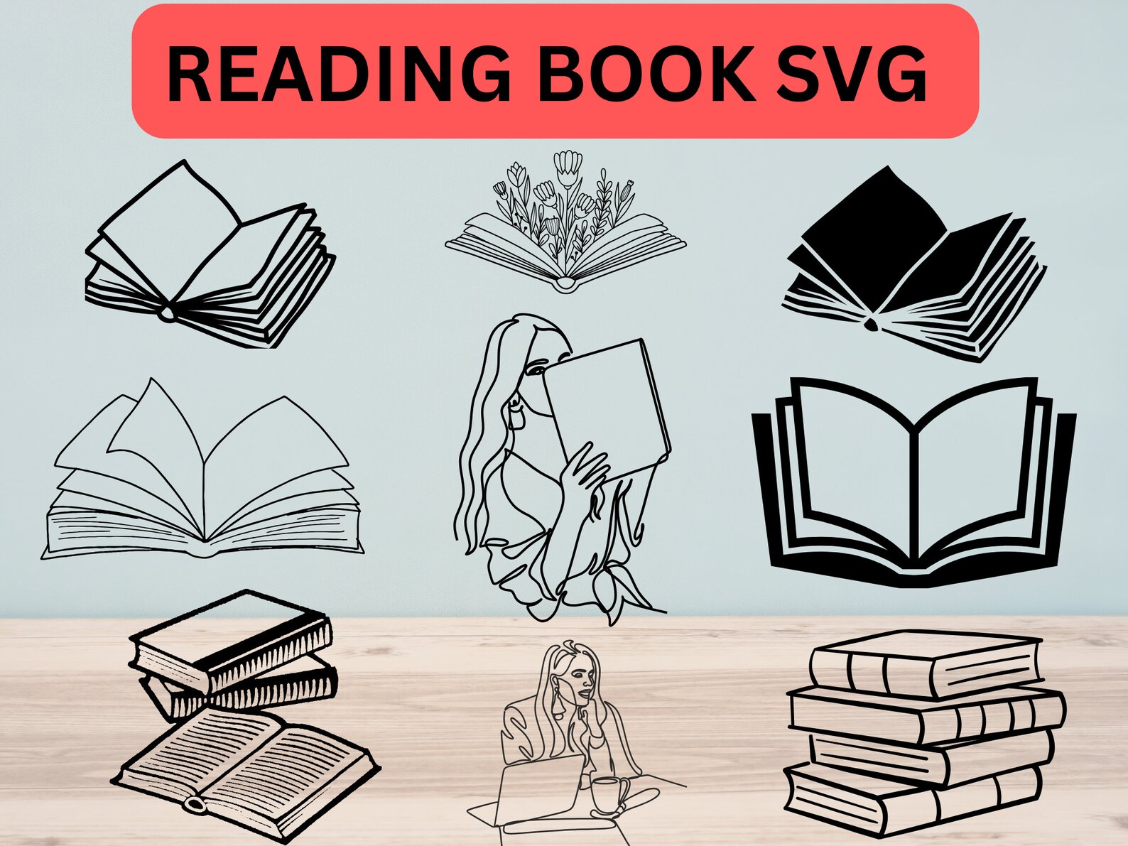 BOOKS SVG, Reading Book Svg Bundle for Cricut, Floral Book SVG , Book ...