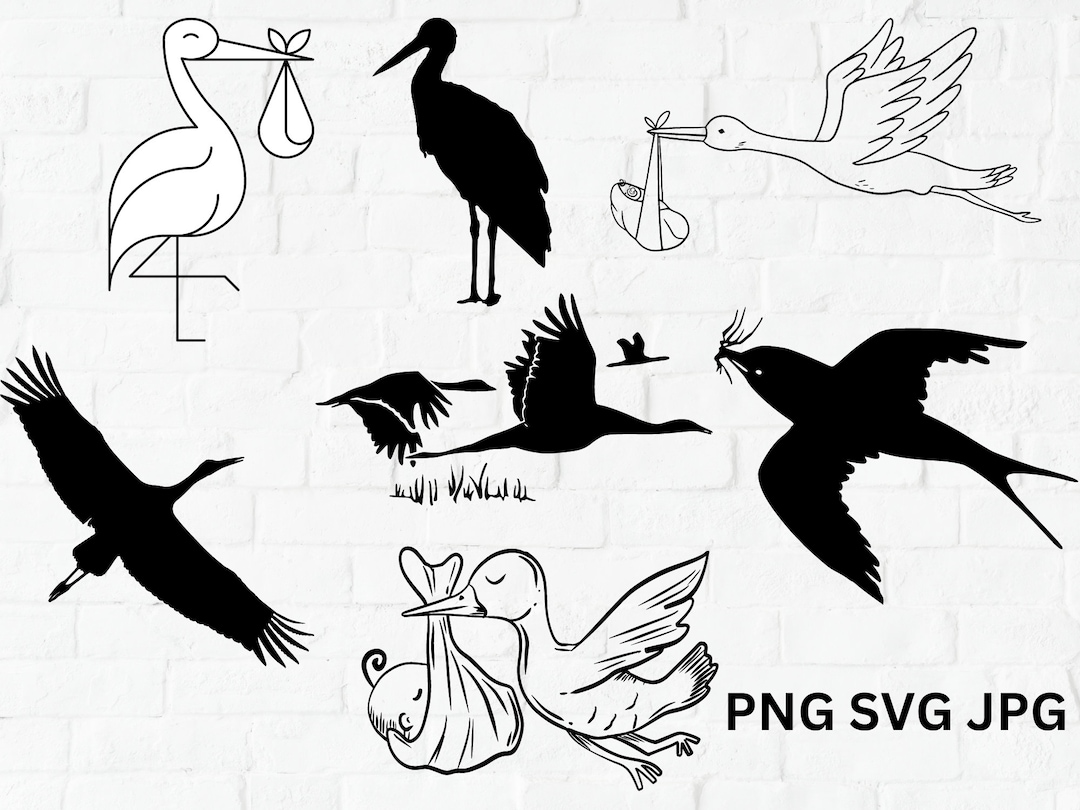 Stork Svg Bundle, Stork Clipart, Stork Cut File, Bird Svg, Bird Clipart ...