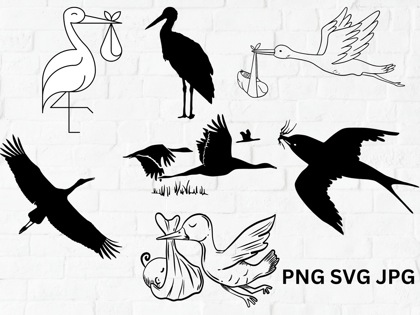 Stork Svg Bundle, Stork Clipart, Stork Cut File, Bird Svg, Bird Clipart ...