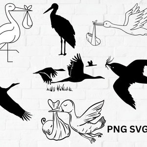 Stork Svg Bundle, Stork Clipart, Stork Cut File, Bird Svg, Bird Clipart ...