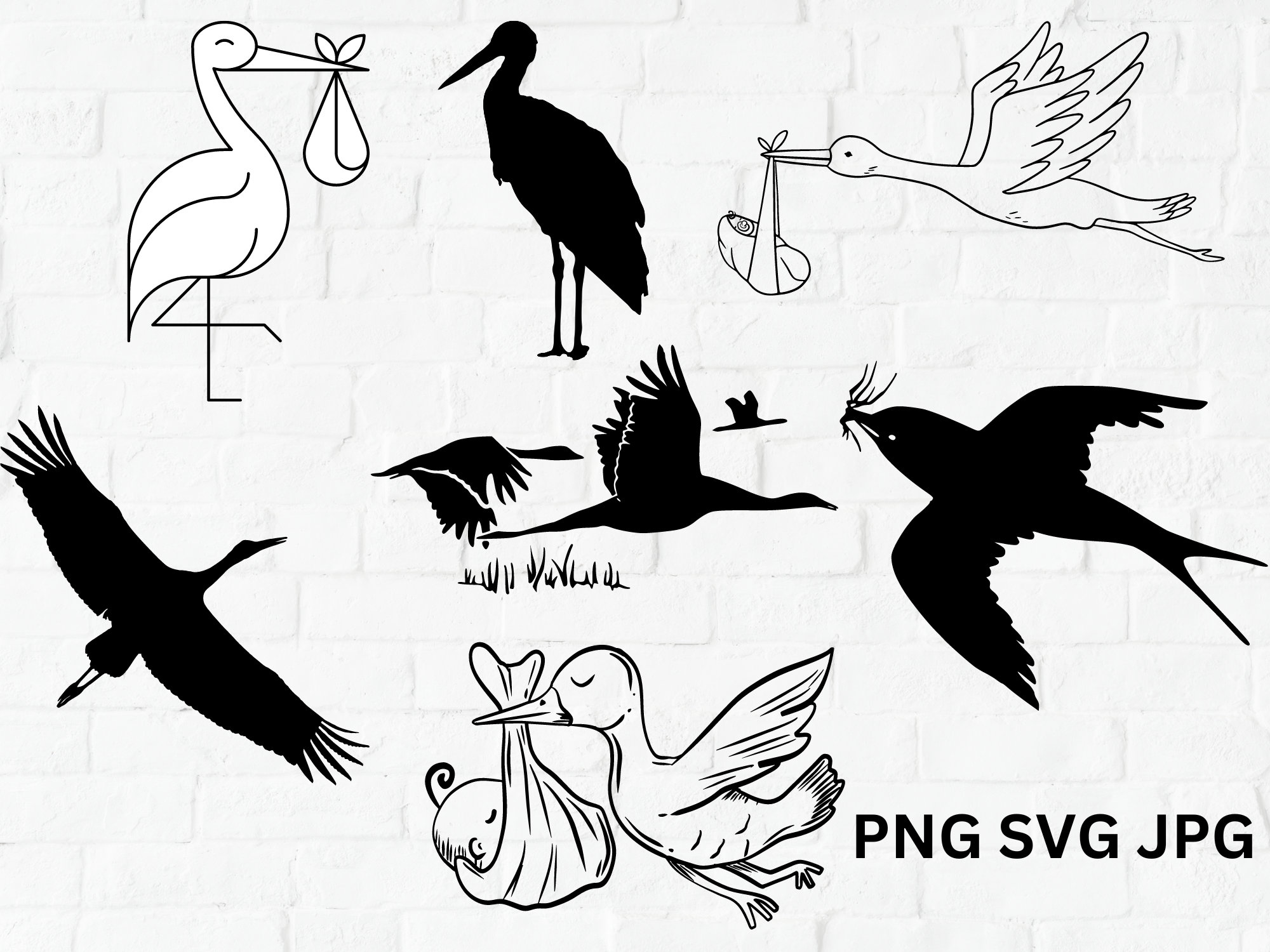 Stork Svg Bundle, Stork Clipart, Stork Cut File, Bird Svg, Bird Clipart ...