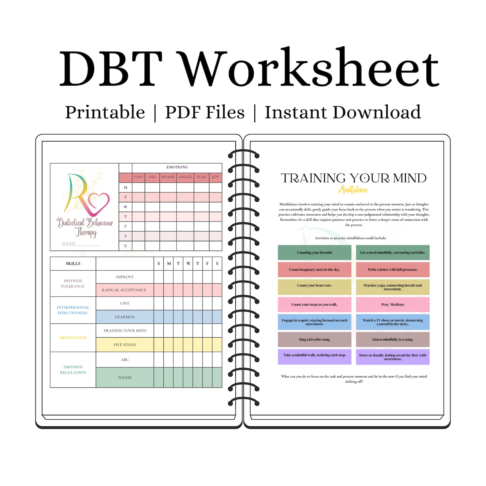 DBT Weekly Skills, Dbt Workbook, Dbt Tracker, Dbt Diary, Therapy ...