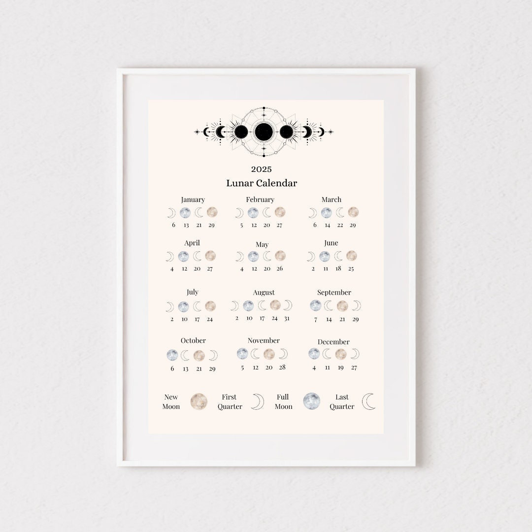 2025 Lunar Calendar Printable | Moon Phase Calendar | Digital Download ...
