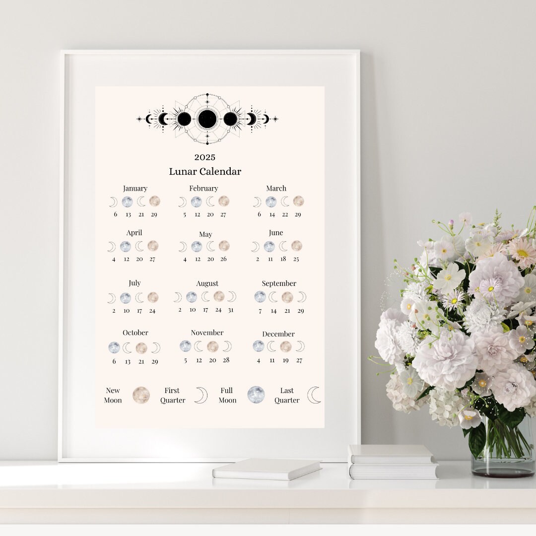 2025 Lunar Calendar Printable | Moon Phase Calendar | Digital Download ...
