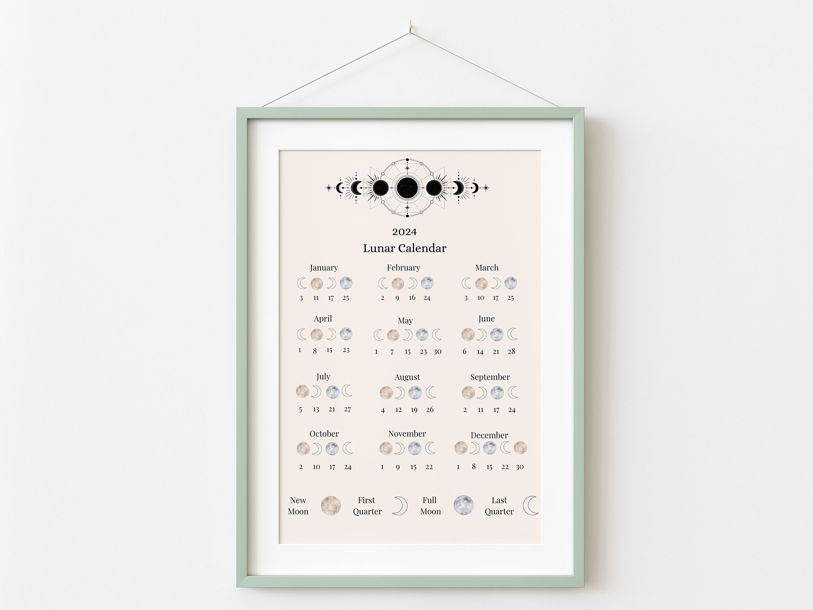 2024 Lunar Calendar Printable Moon Phase Calendar Digital Download - Etsy