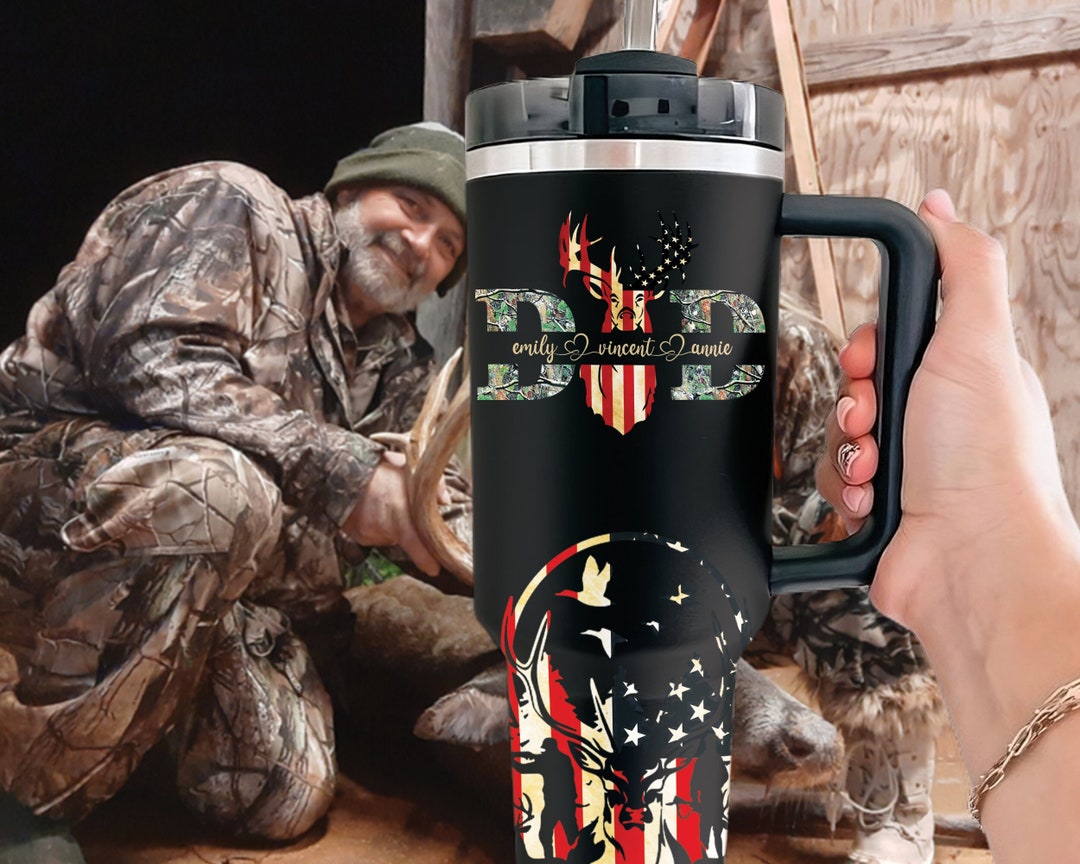 Personalized Dad Deer Hunting Tumbler 40oz, Hunting Cup With Custom Kid ...