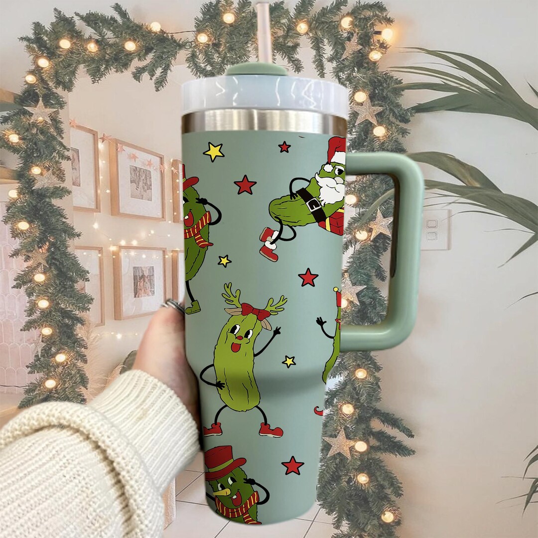Retro Pickles Christmas Tumbler 30oz/40oz, Funny Santa Pickles Reindeer ...