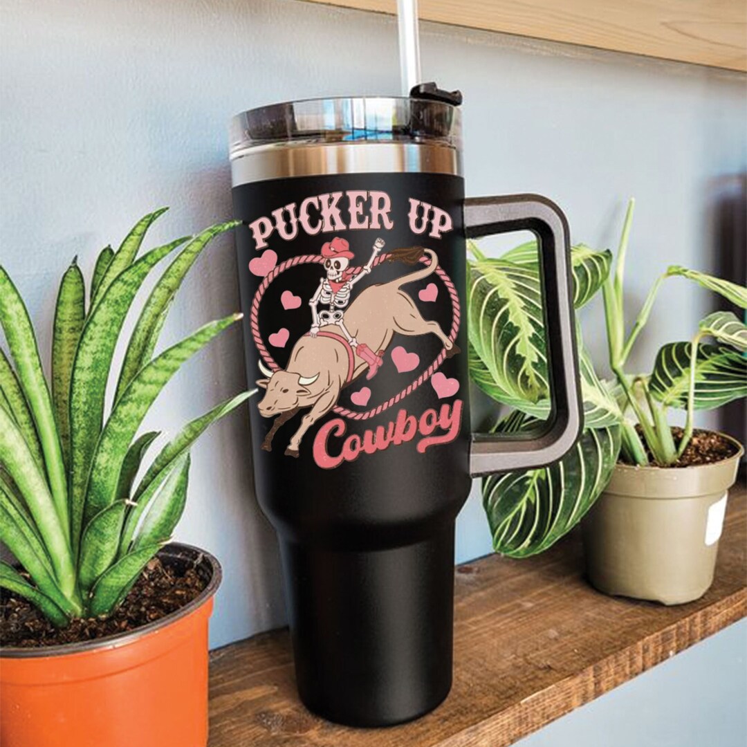 Pucker up Cowboy 40oz, Valentine Cowboy Western Tumbler, Cute Couple ...