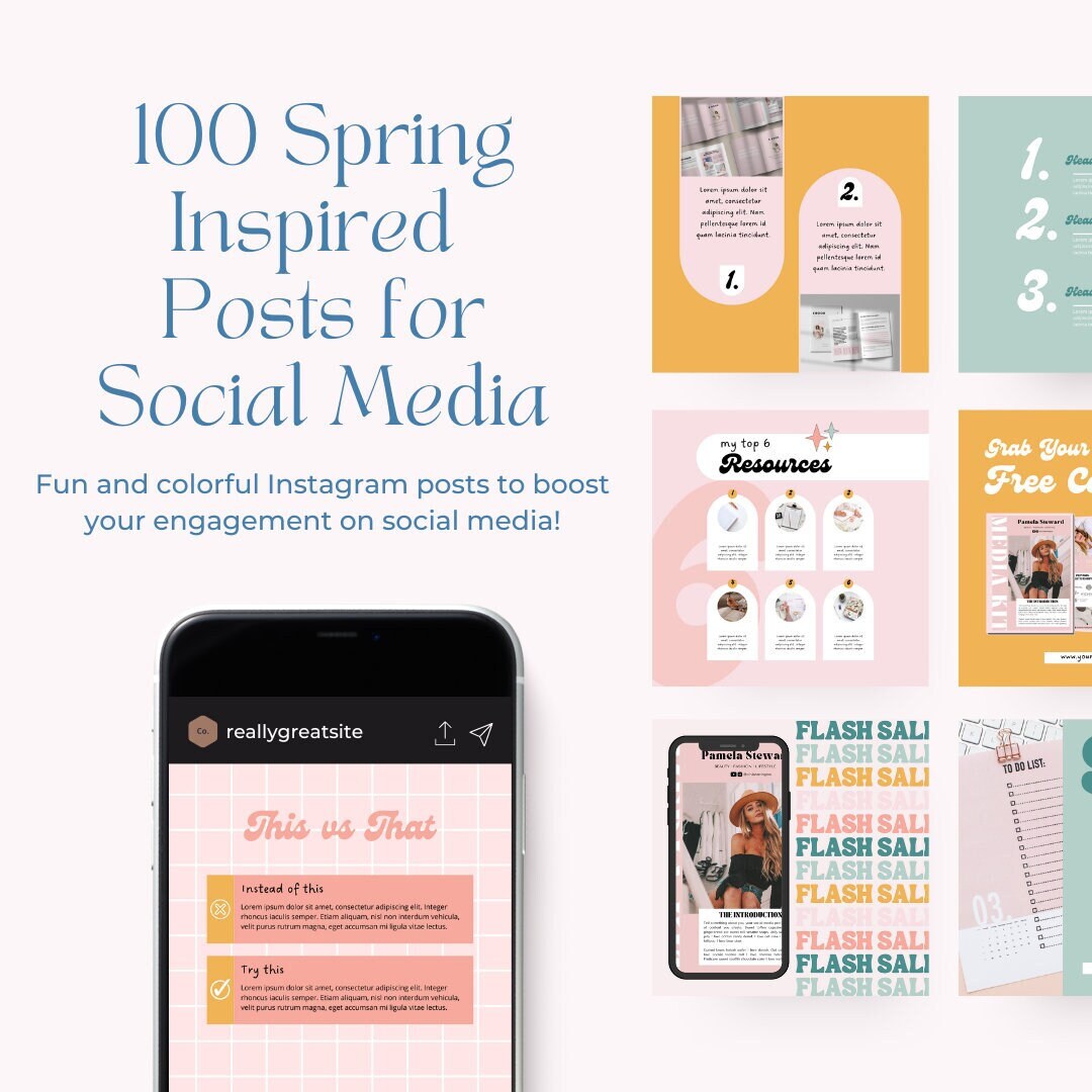 100 Instagram Posts, Spring Inspired Instagram Posts, Pink Instagram ...