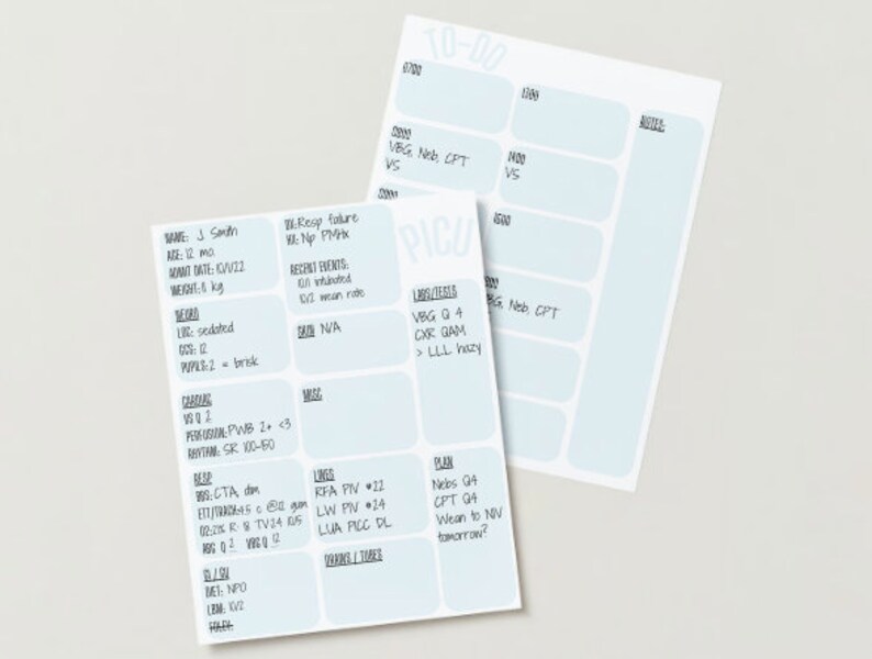 Gray PICU Nursing Report Sheet, PCICU Nursing Report, Pediatric Nurse ...