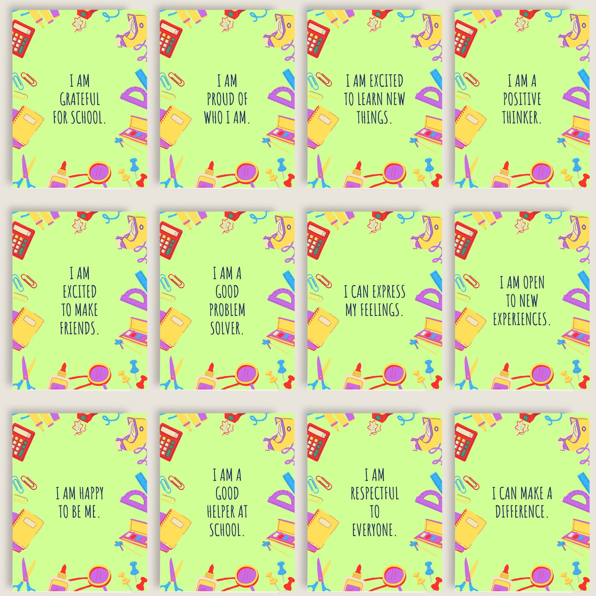 50 Kids Affirmation Cards Back to School Editable on Canva - Etsy
