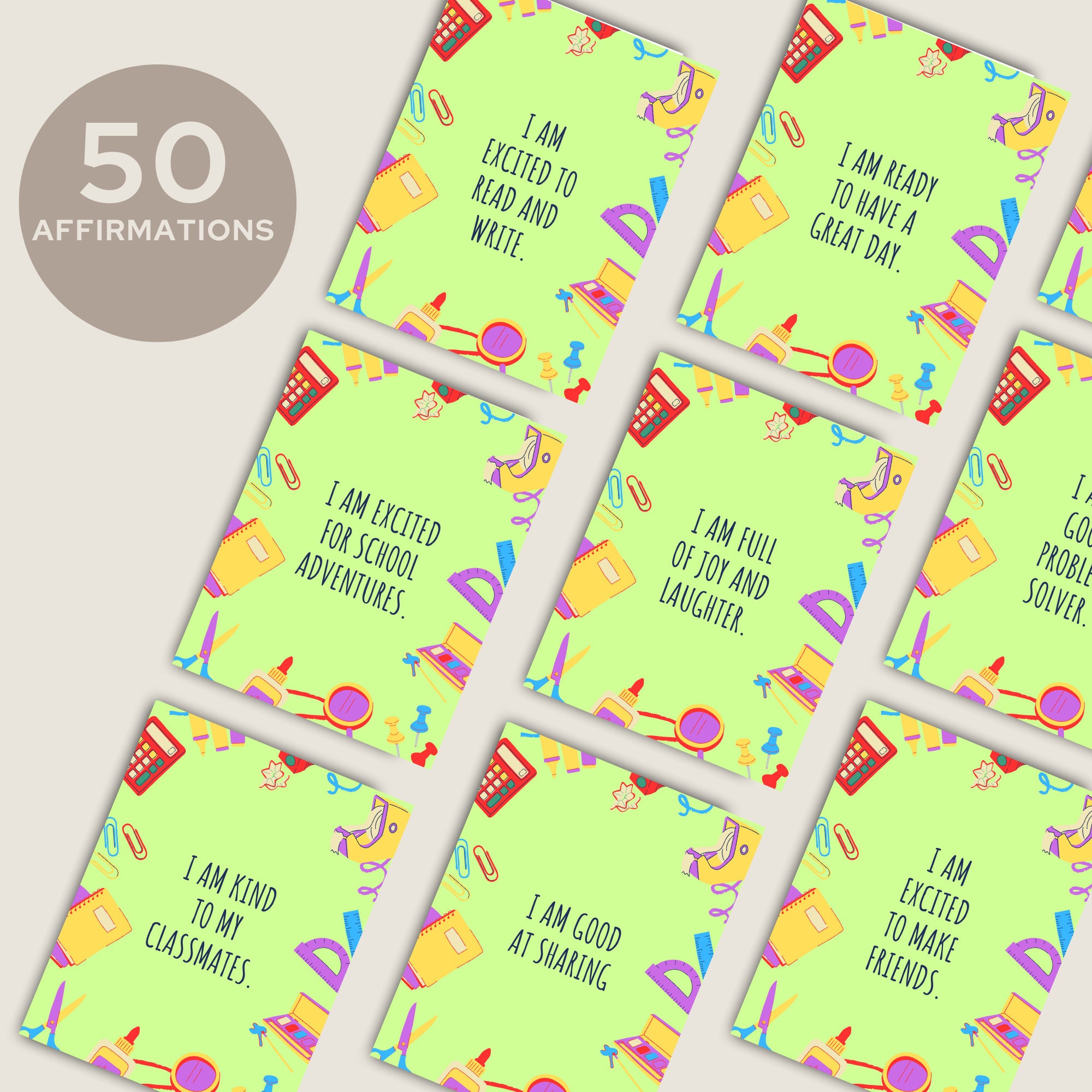 50 Kids Affirmation Cards, Back to School, Editable on Canva, Kids Back ...