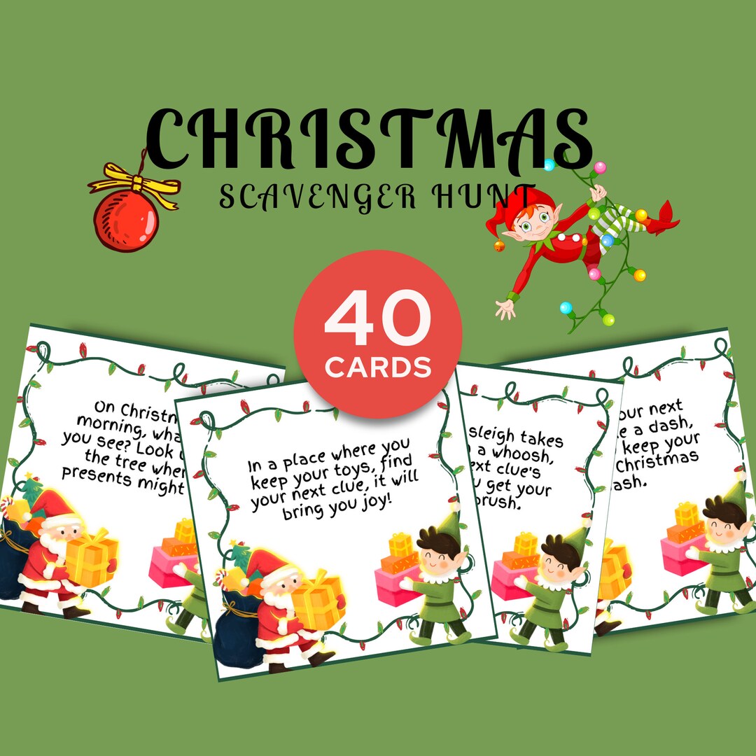 Christmas Scavenger Hunt, Christmas Treasure Clues, Christmas Printable ...