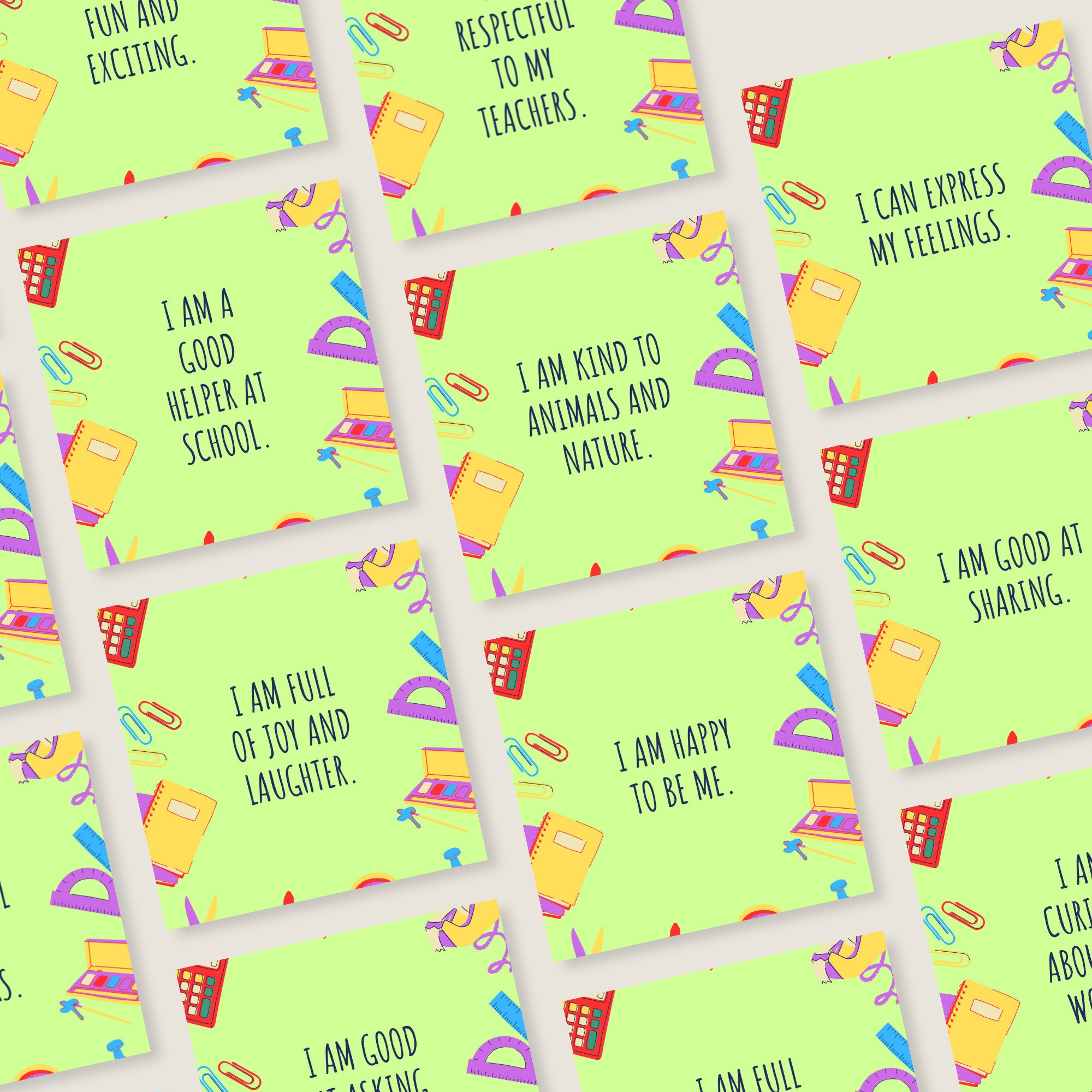 50 Kids Affirmation Cards, Back to School, Editable on Canva, Kids Back ...