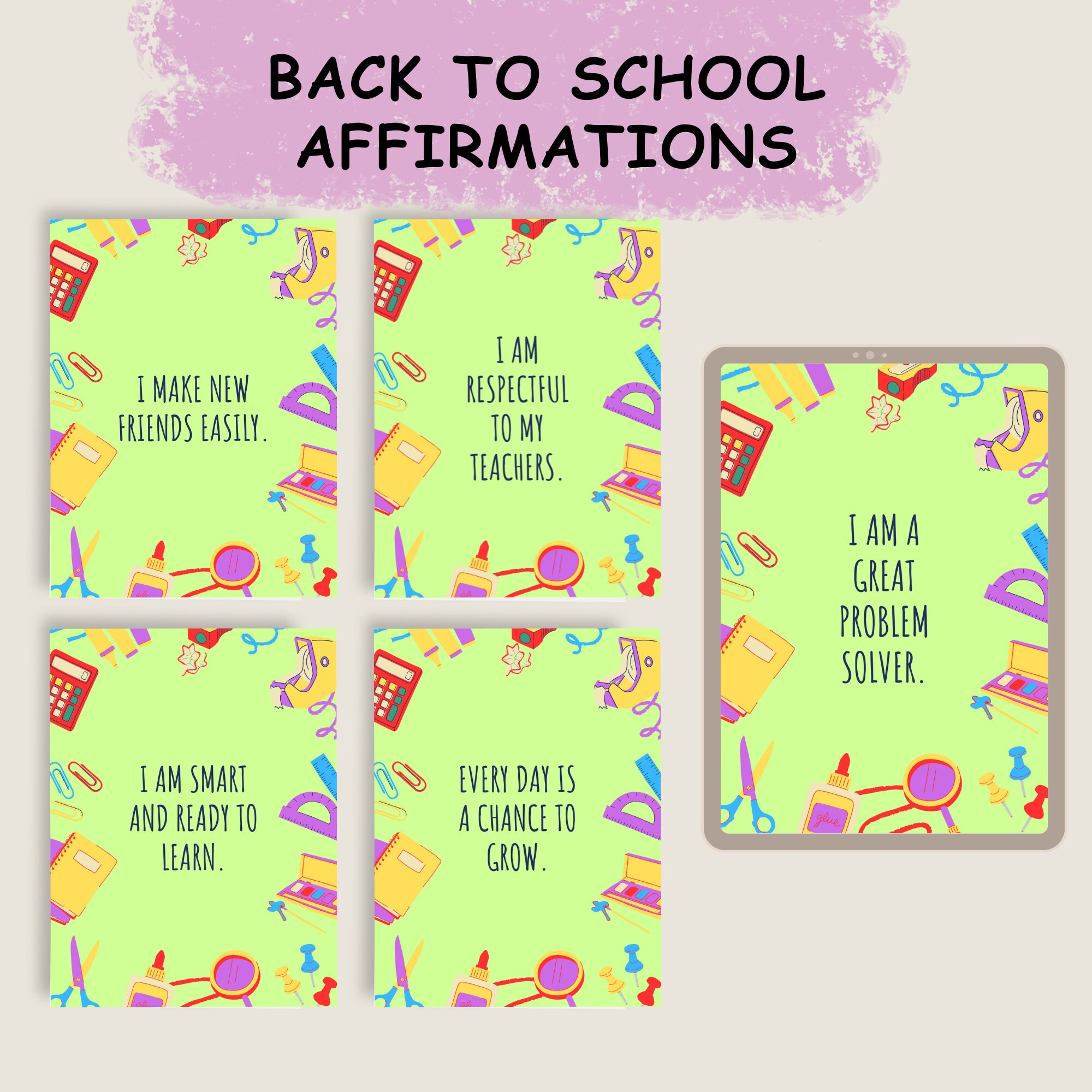 50 Kids Affirmation Cards Back to School Editable on Canva - Etsy