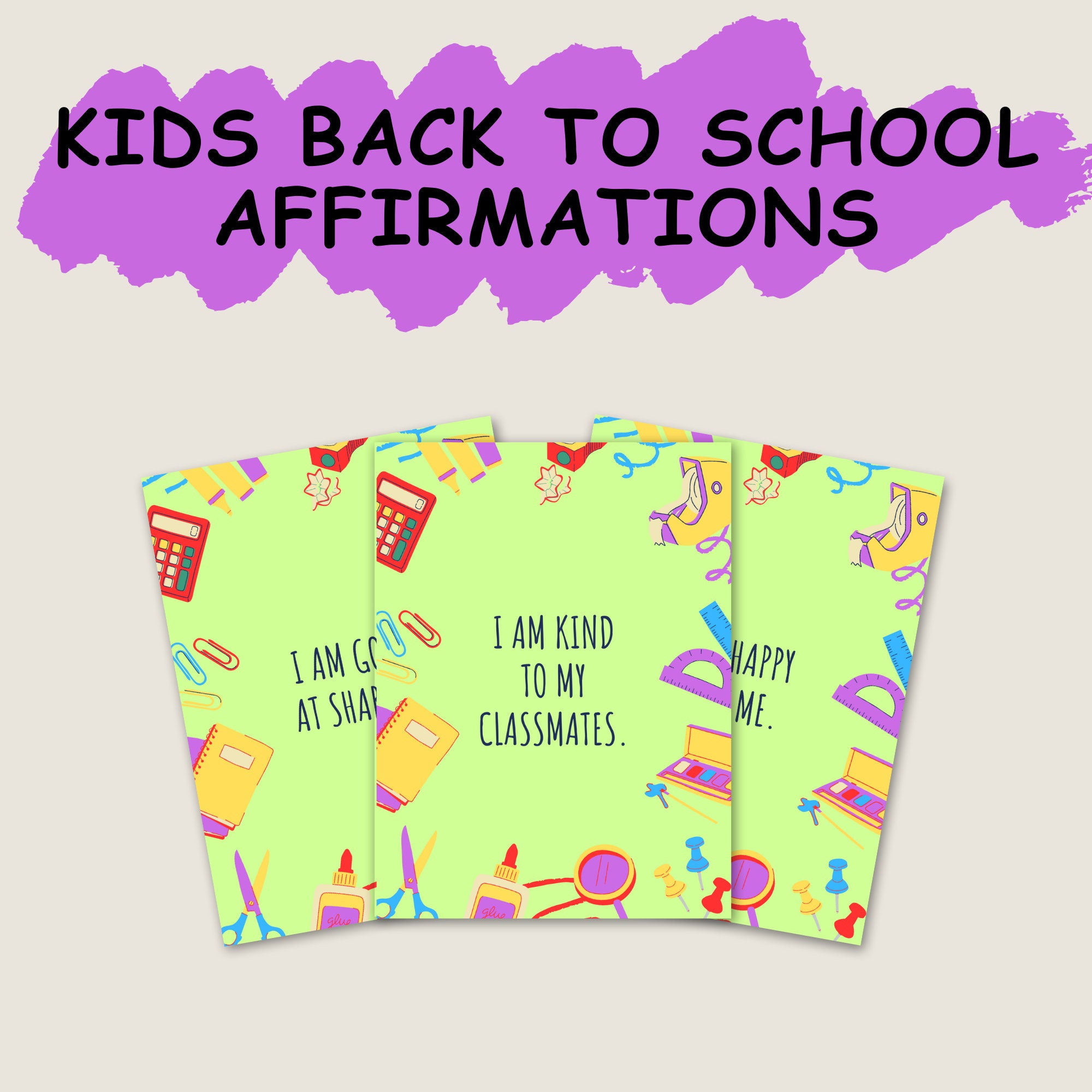 50 Kids Affirmation Cards, Back to School, Editable on Canva, Kids Back ...