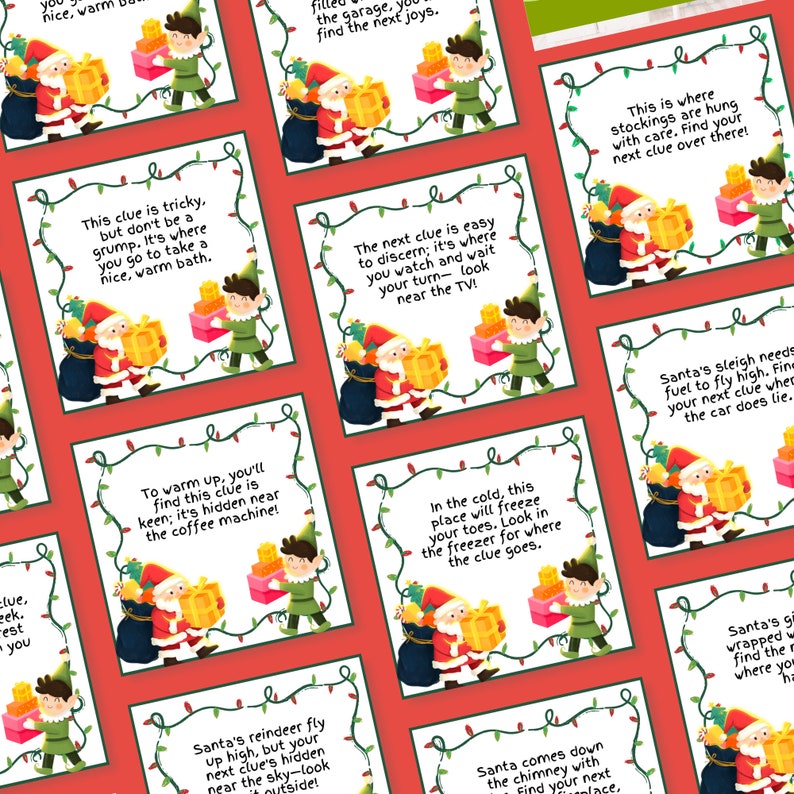 Christmas Scavenger Hunt, Christmas Treasure Clues, Christmas Printable ...