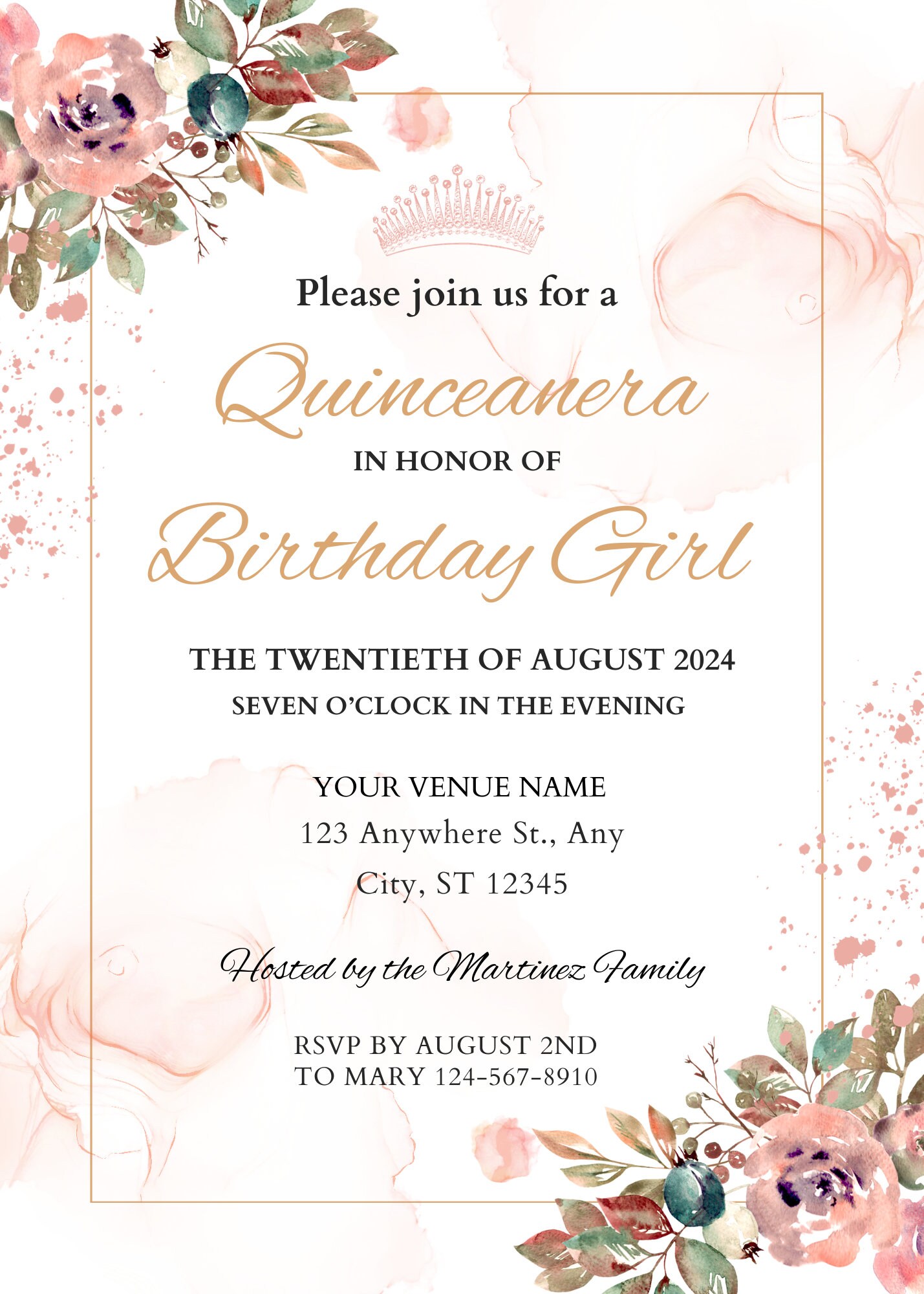 Celebrate Her 15th Birthday in Style! Floral Quinceanera Invitation ...