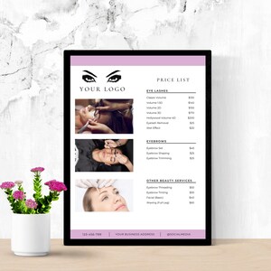 Eyelash Business Pricing Menu Template - Editable, Printable, and ...