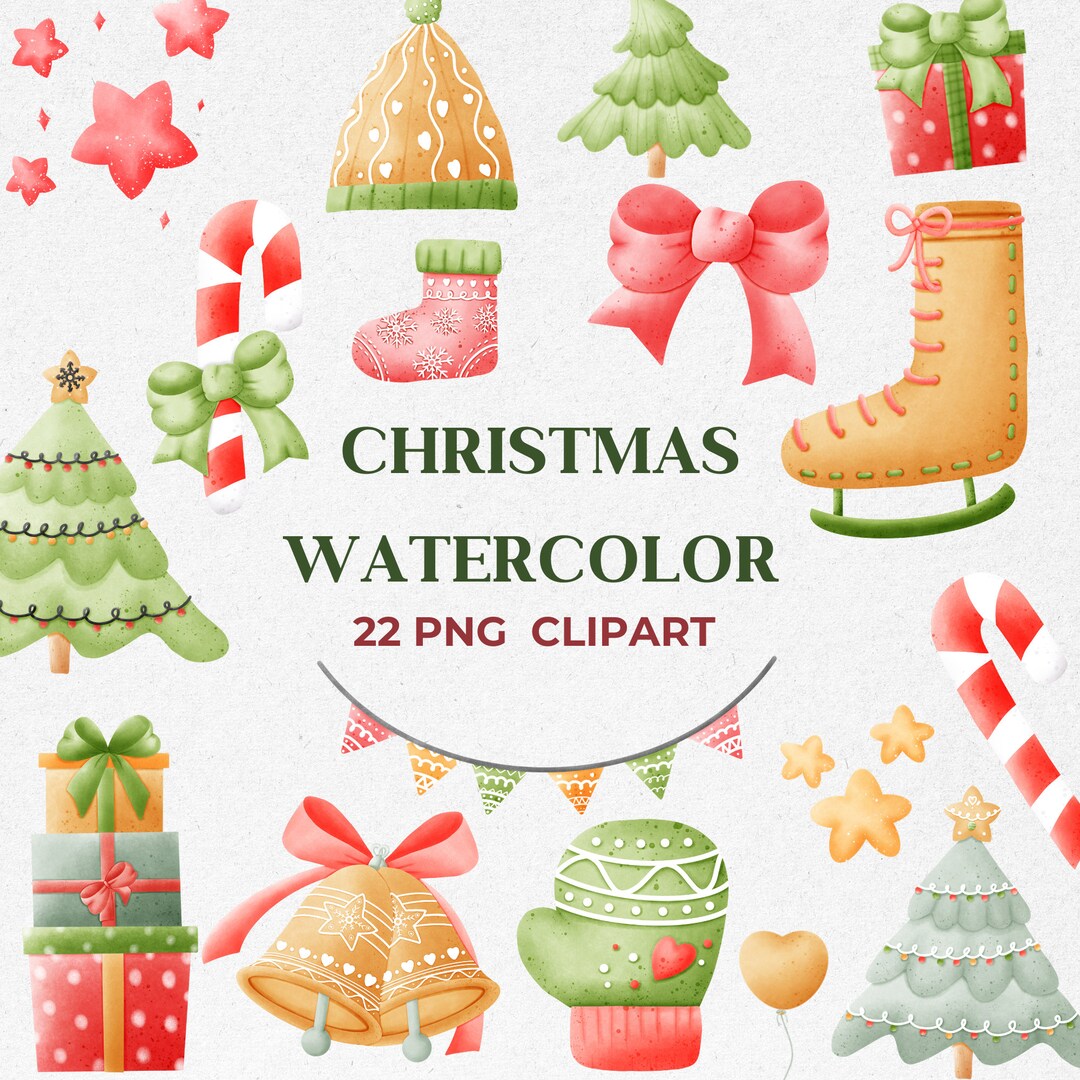 Christmas Watercolor Digital Clipart Set of 22 PNG 300dpi - Etsy