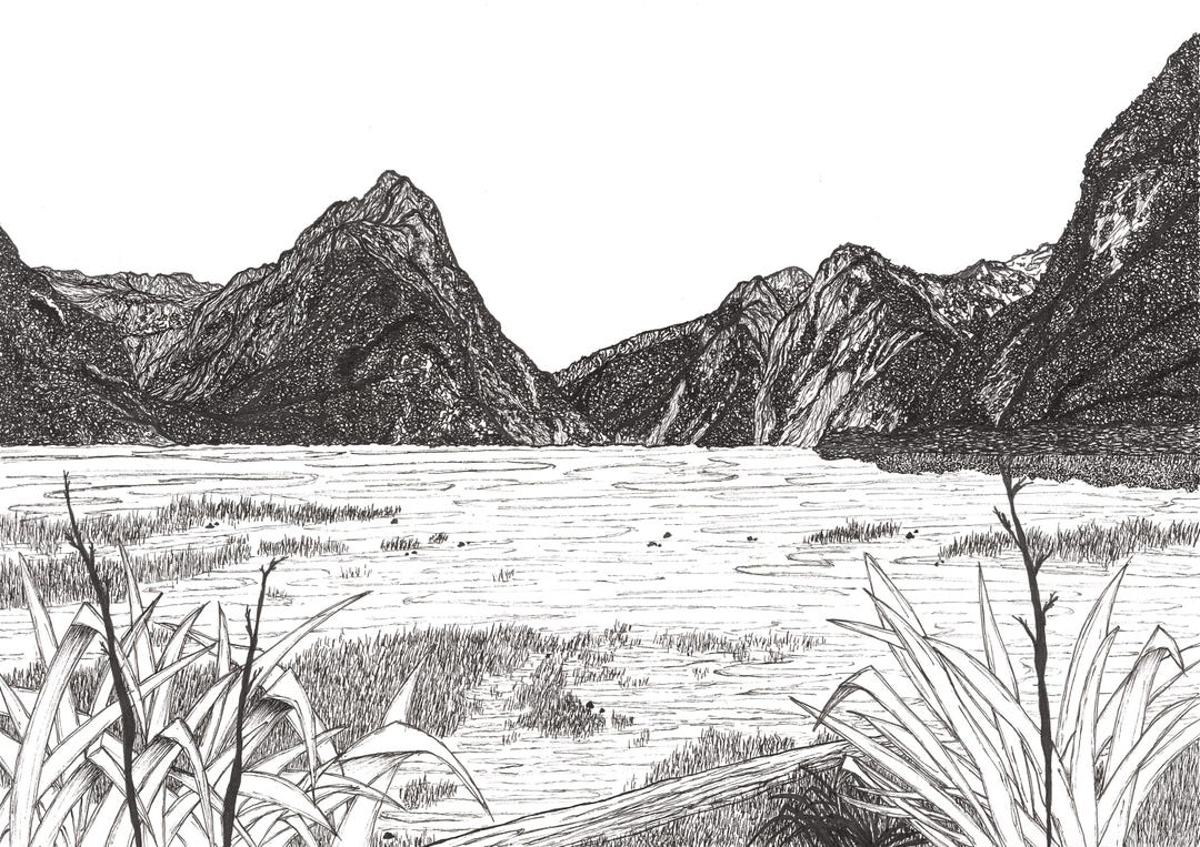 Milford Sound Drawing - Print - Etsy Australia