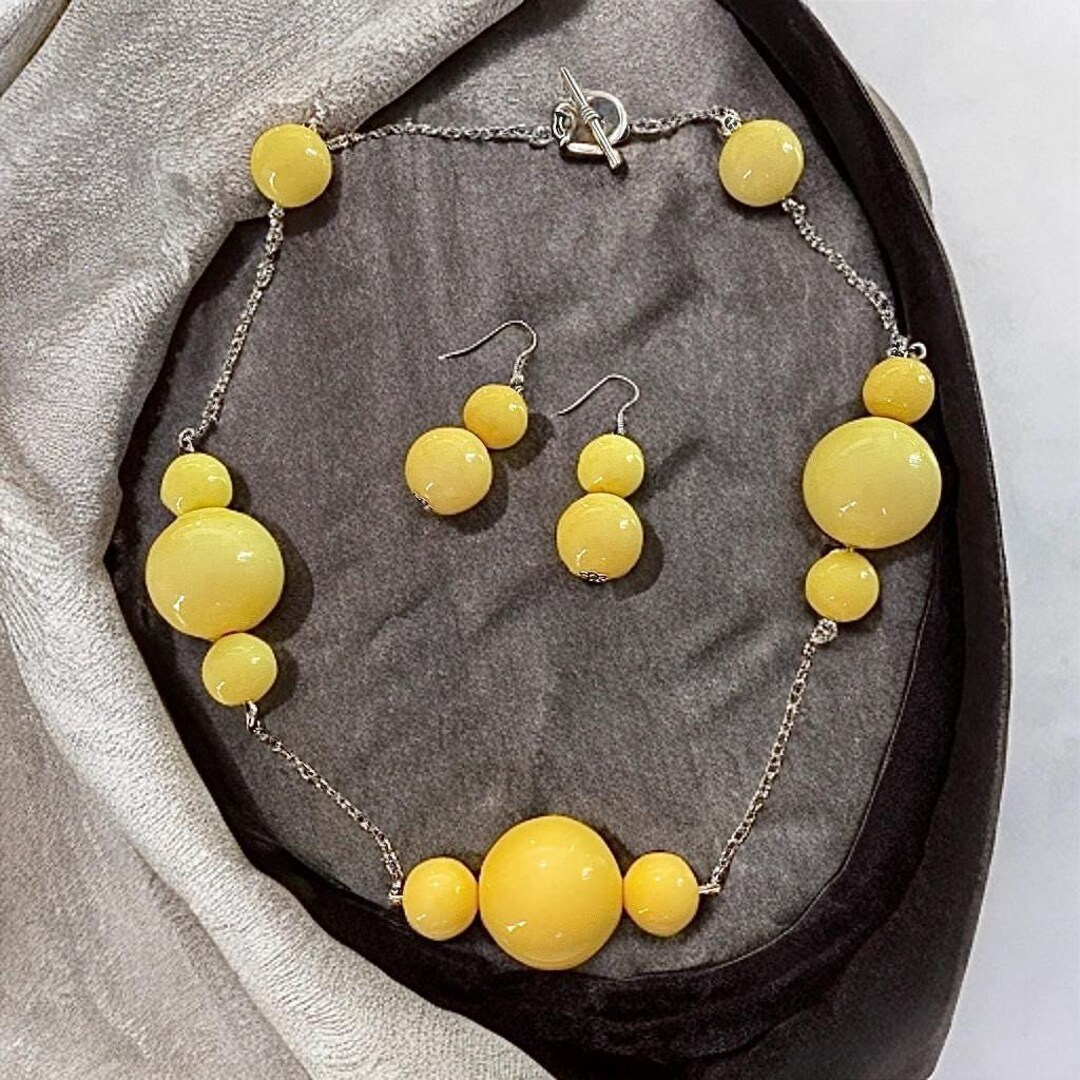 Yellow Bead Necklace and Earrings Set – Handmade Artisan Jewelry - Etsy
